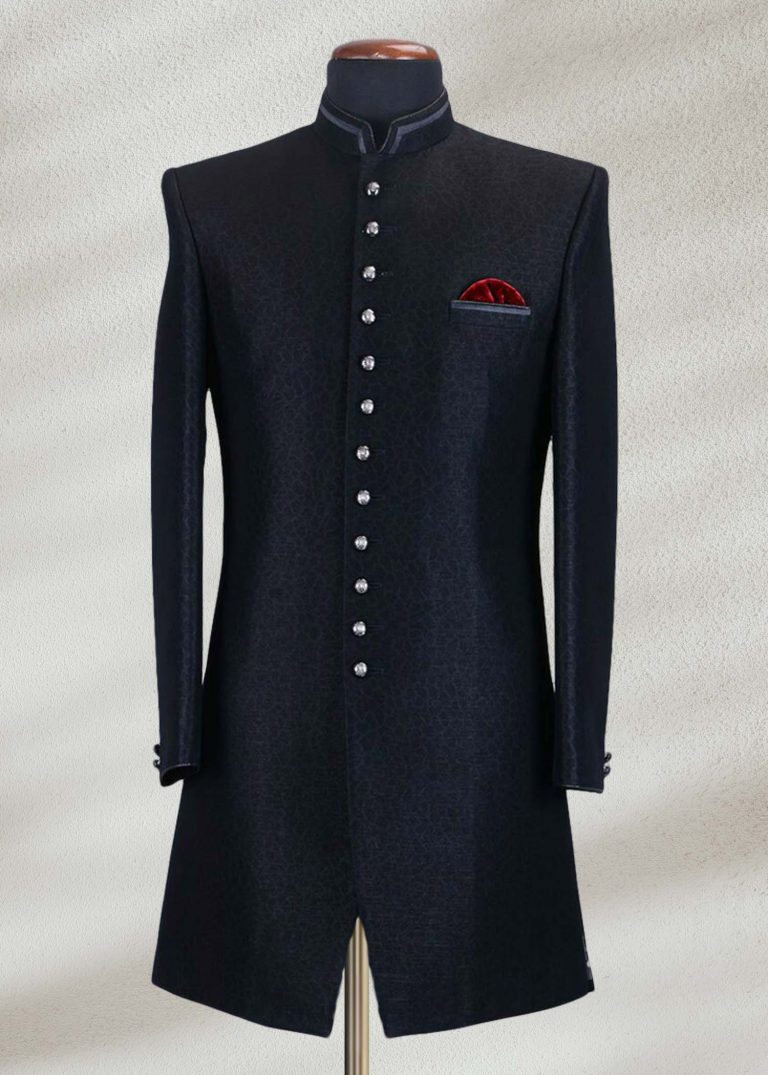 Black Wedding Sherwani With Gold Embroidery