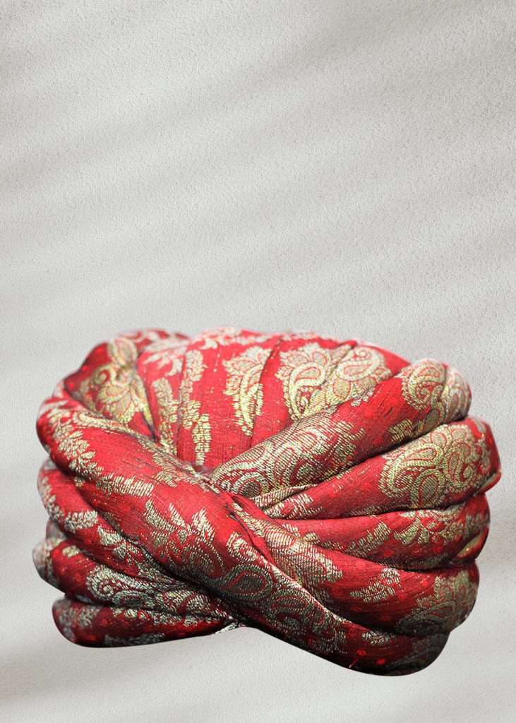 Buy Red and Golden Paisley Flower Turban - Rajasthani Style