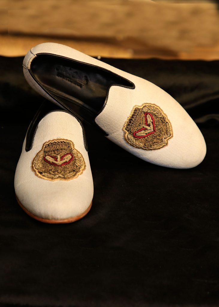 Buy White and Golden Loafer - Handmade Fancy Work - Order Now
