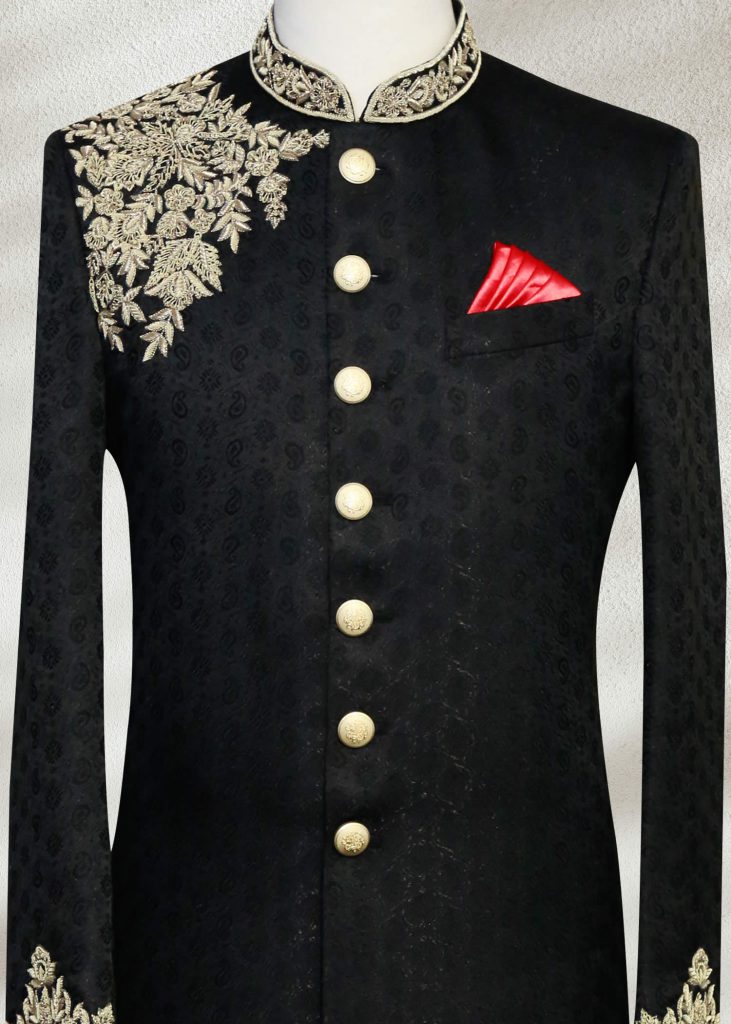 Buy Black Embroidered Wedding Sherwani - Made To Order