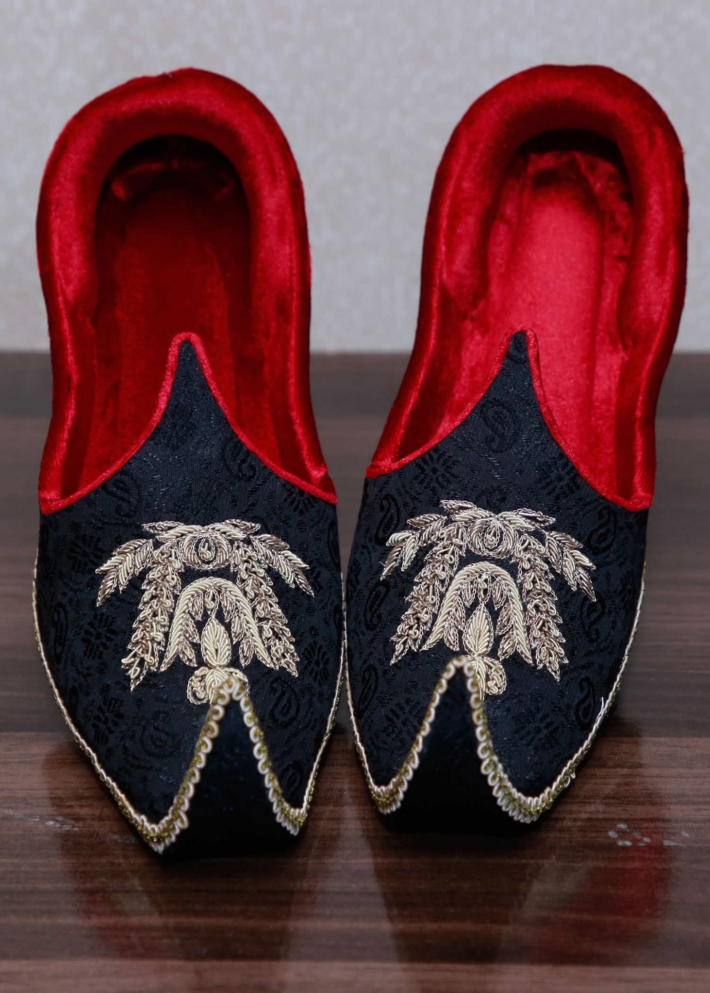 Buy Black & Red Khussa with Golden Embroidery - Order Now