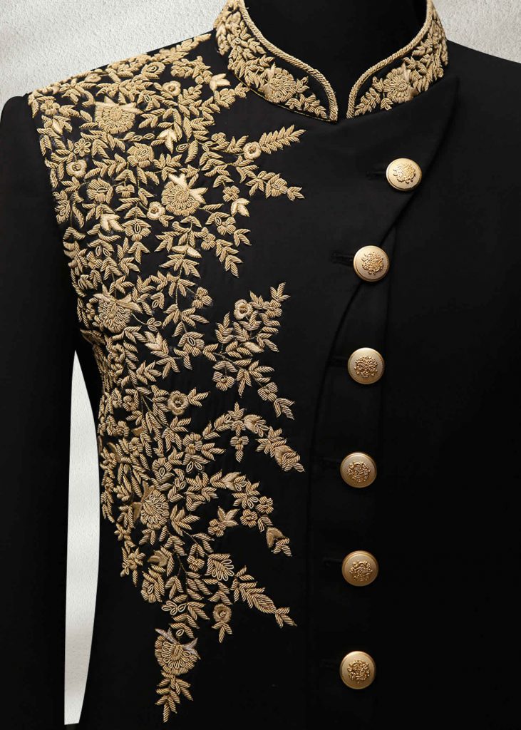 Buy Royal Black Side Cut Sherwani for Groom - Made To Order