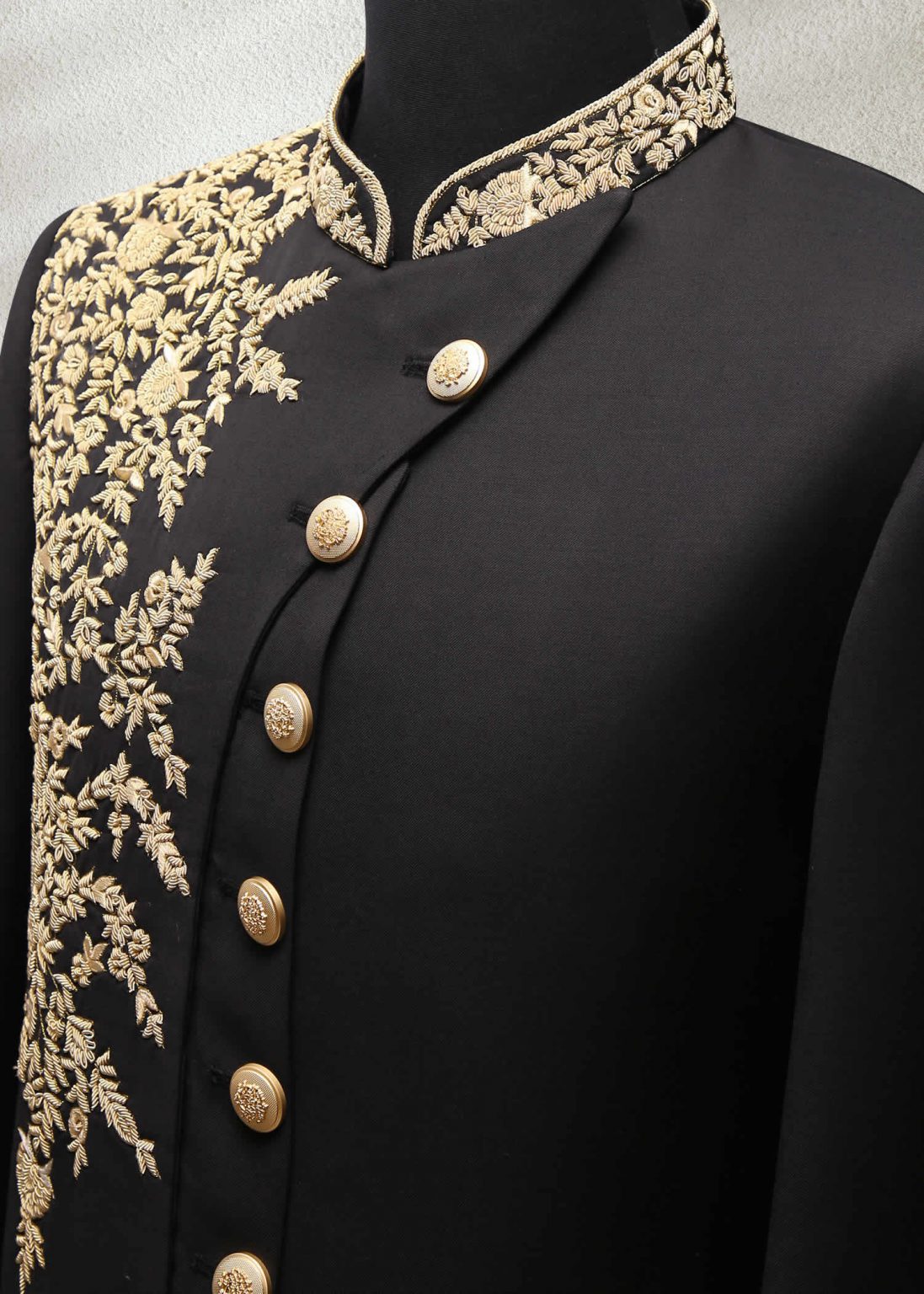 Buy Royal Black Side Cut Sherwani for Groom - Made To Order