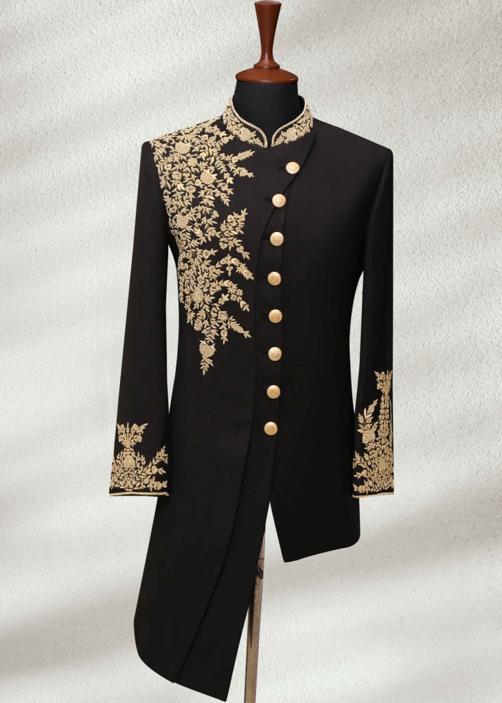 Buy Royal Black Side Cut Sherwani for Groom - Made To Order
