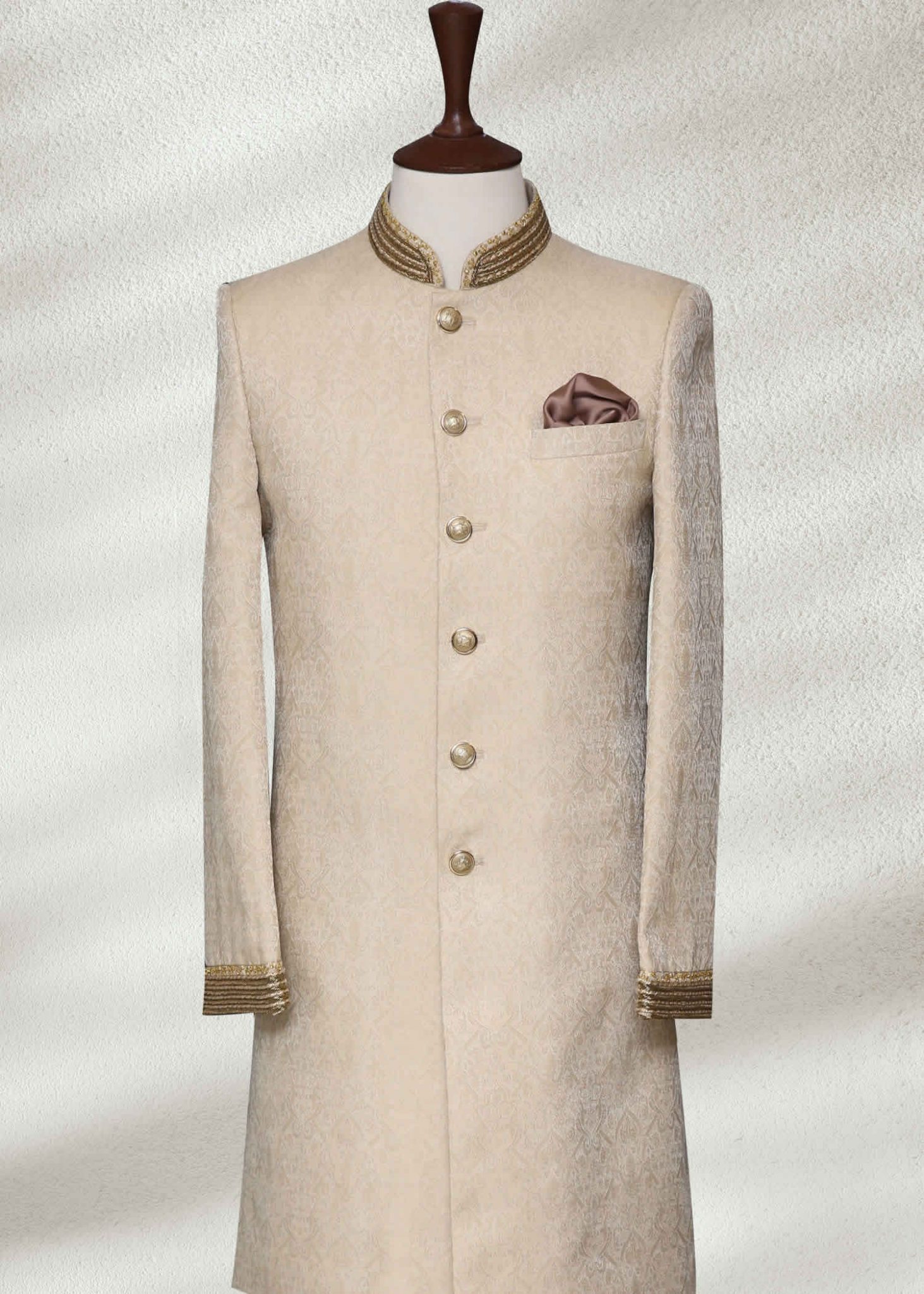 Buy Ivory Cream Embroidered Sherwani for Groom - Made To Order