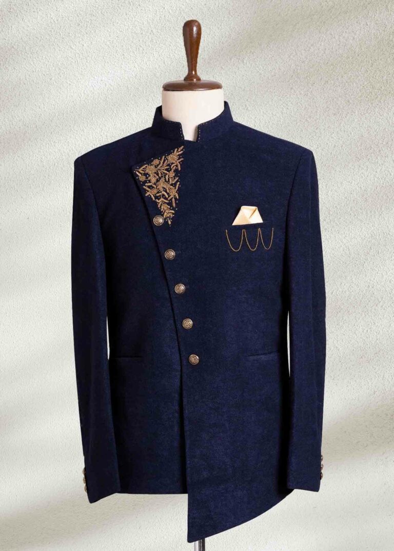 Buy Blue Embroidered Angle Cut Prince Suit - Made to Measure