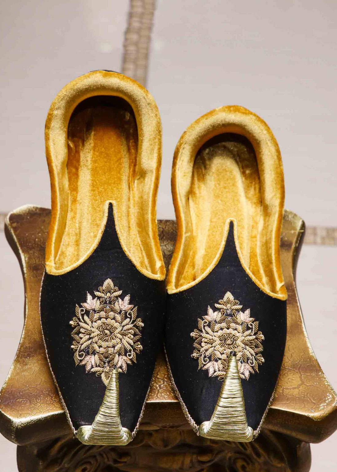 Buy Jet Black khussa with Golden Embroidery - Order Now