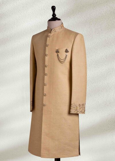 Buy Golden Sherwani, Golden Wedding Sherwani | Shameel Khan