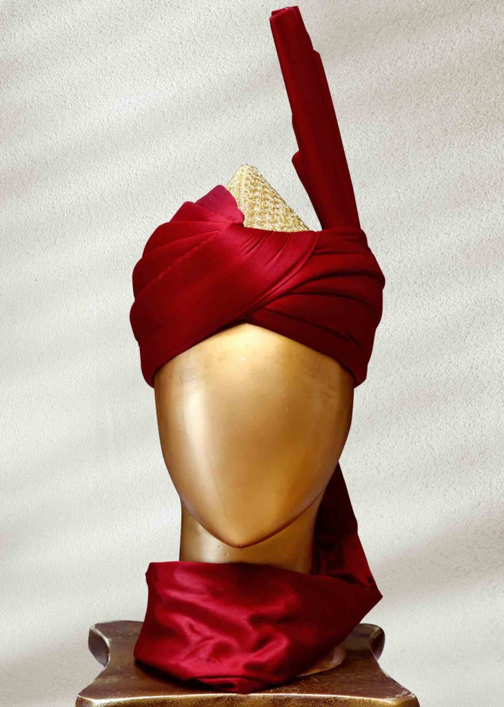 Buy Carmine Red Turban With Embroidery - Order Now