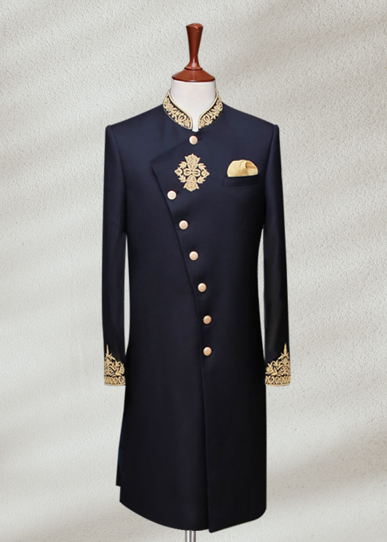 Black Angrakha Sherwani for Wedding - Save 10%