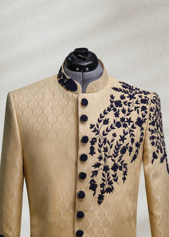 Buy Golden Sherwani with Black Embroidery - Save Upto10%
