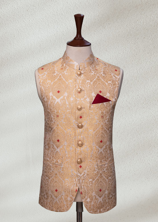 Golden and Red Waistcoat - Shameel Khan