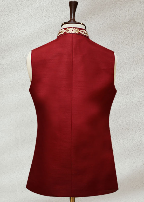 Buy Red Waistcoat With Golden Embroidery, - Shameel Khan