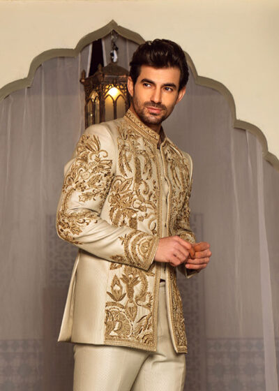 Buy Cream Prince Suit with Golden Embroidery - Made To Order
