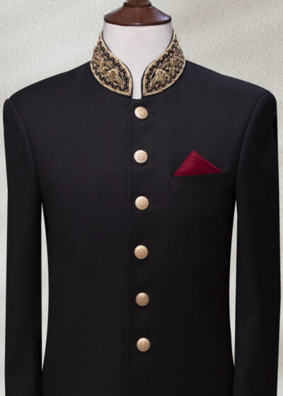 Buy Matte Black Sherwani With Golden Work- Shameel khan