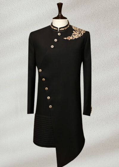 Buy Jet Black Sherwani with Side Cut Style - Shameel khan