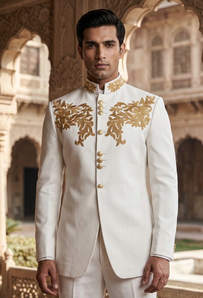 Buy White Prince Coat With Golden Embroidery - Made To Order