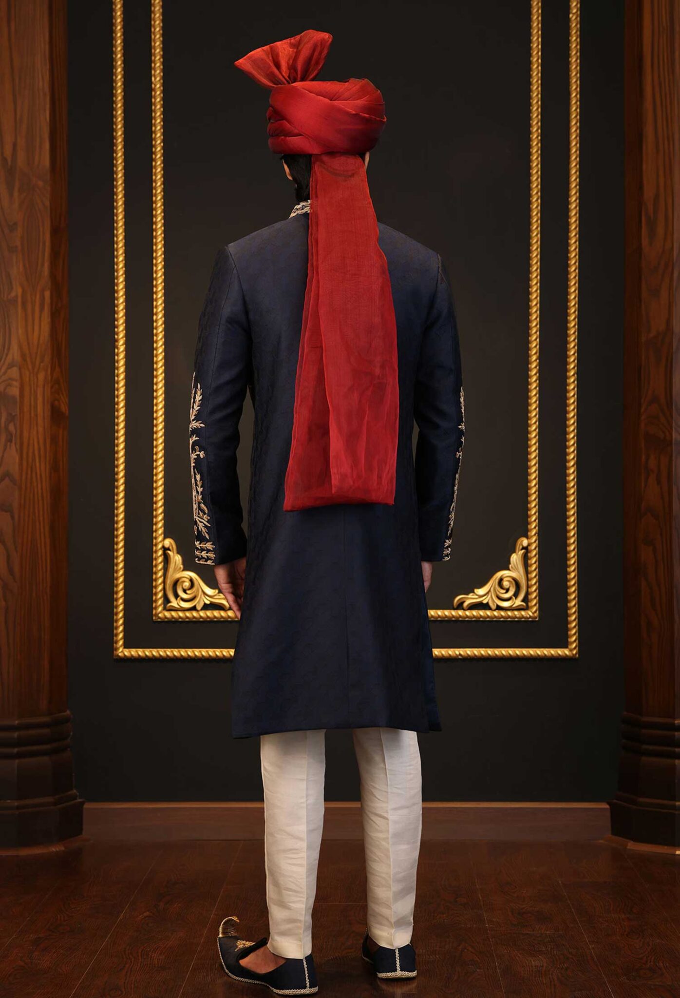 Buy Navy Blue Textured Sherwani for Men - Made to Measure