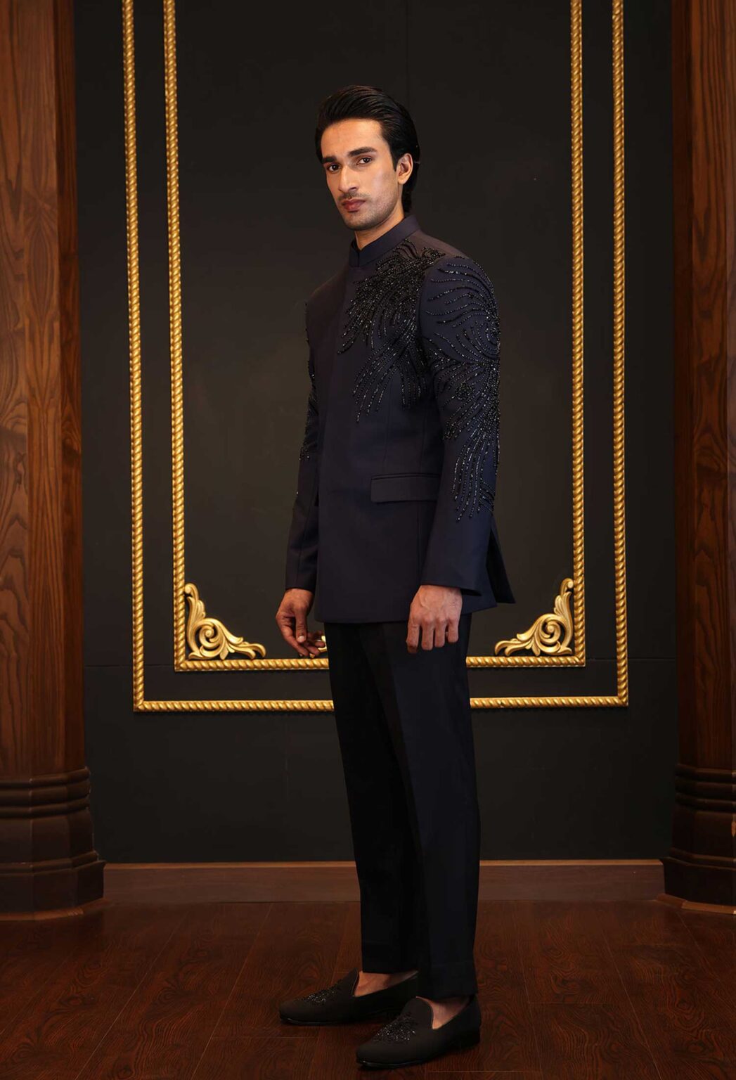 Buy Navy Blue Prince Suit with Beadwork - Made to Measure