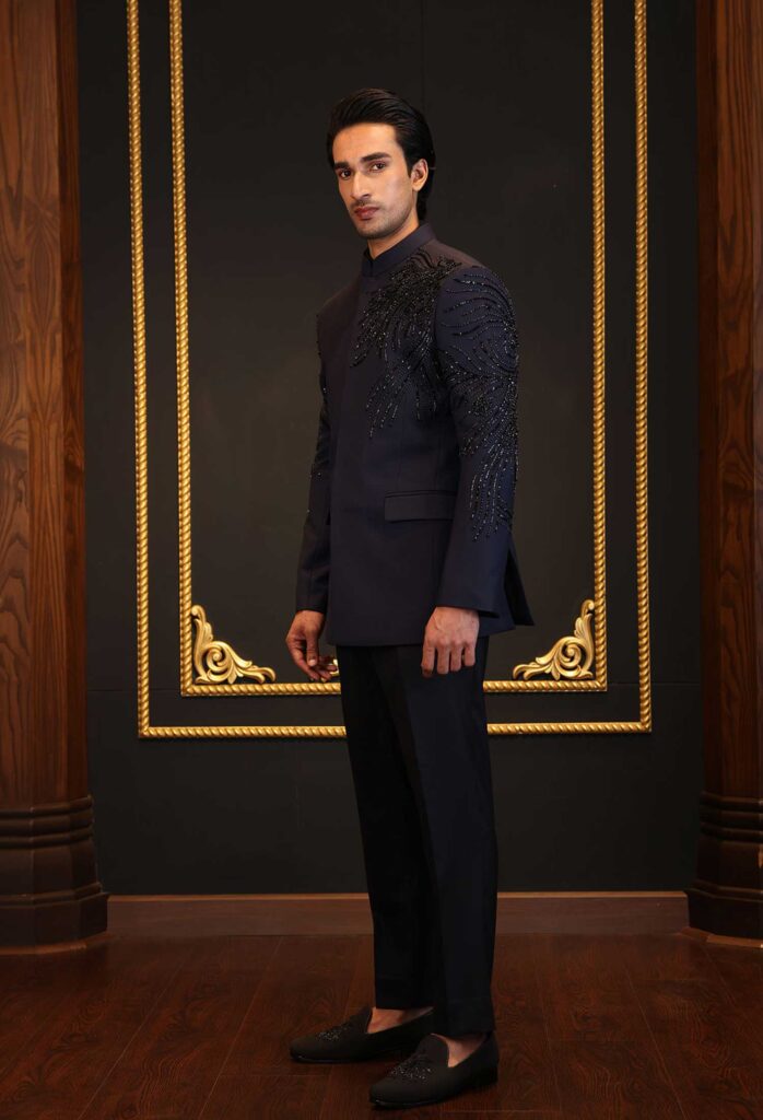 Buy Navy Blue Prince Suit with Beadwork - Made to Measure