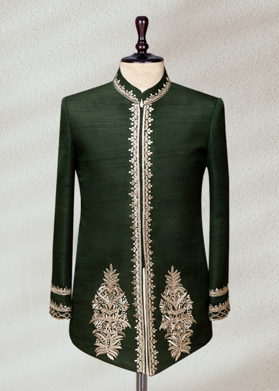 Buy Classic Green Embroidered Prince Suit - 100%