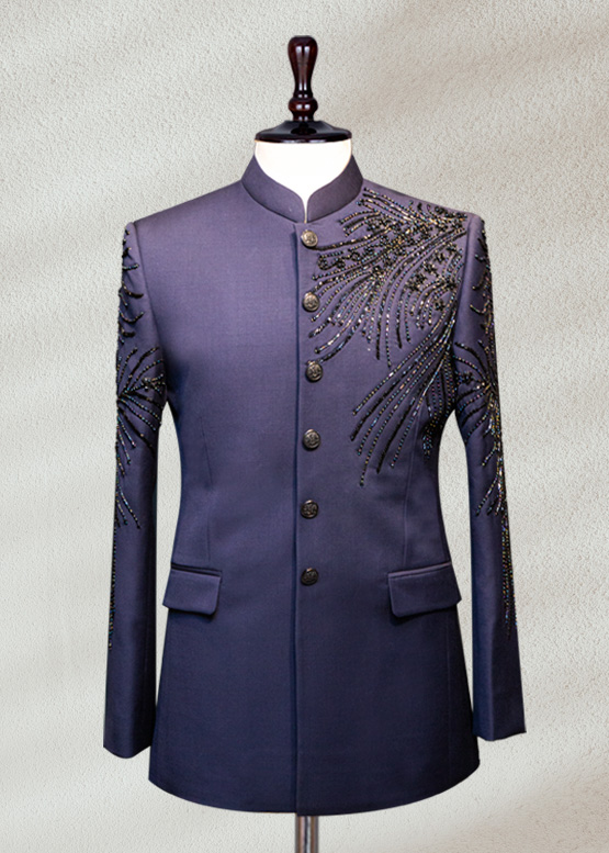 Buy Navy Blue Prince Suit with Beadwork