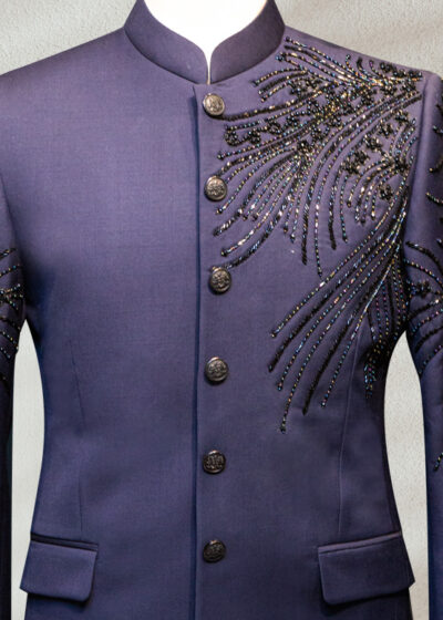 Buy Navy Blue Prince Suit with Beadwork - Made to Measure