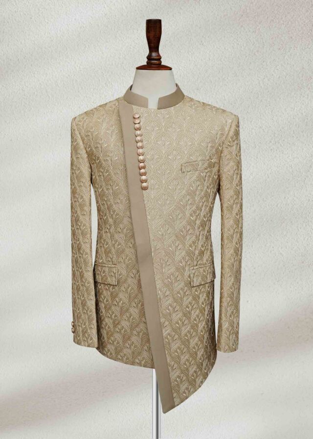 Buy Beige Embroidered Angle Cut Prince Coat - Made To Order