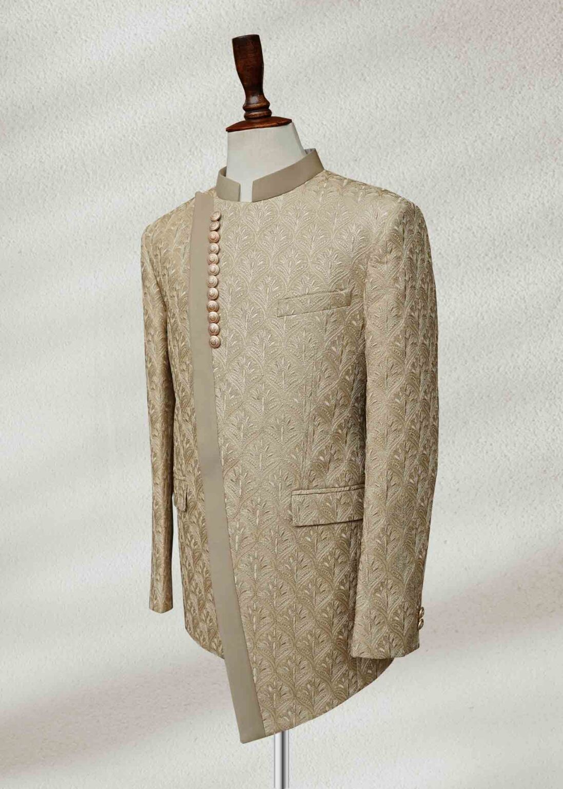 Buy Beige Embroidered Angle Cut Prince Coat - Made To Order