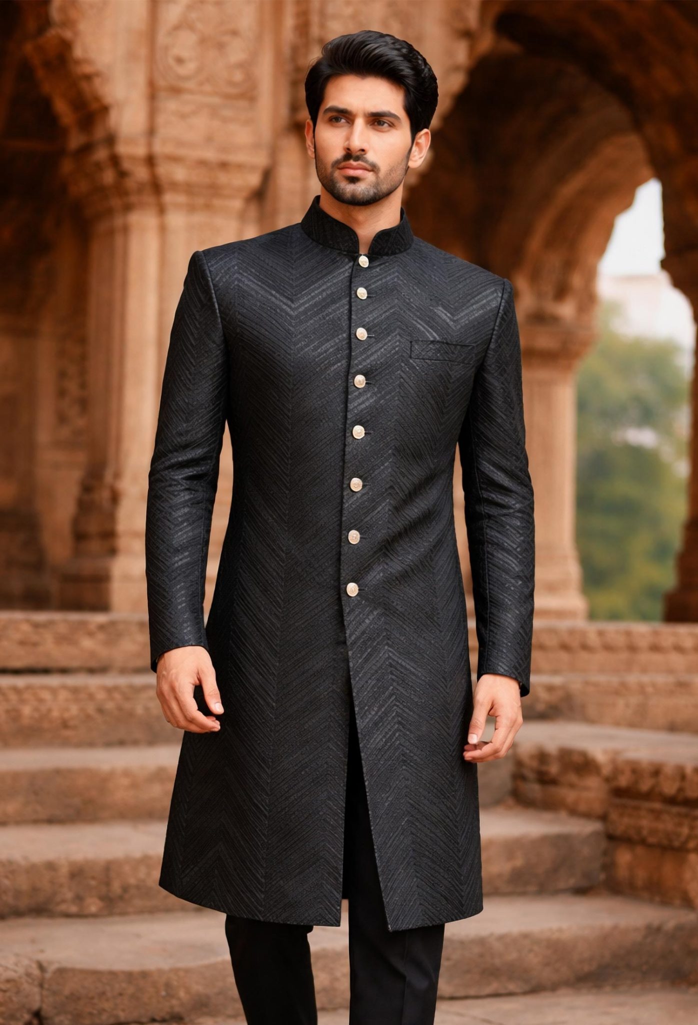 Buy Black Sherwani, Designer Black Sherwani - Shameel Khan