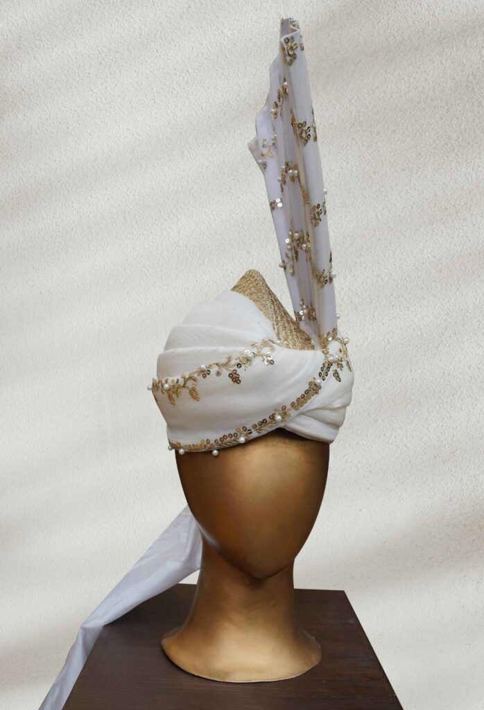 Buy White Turban For Men with Golden Embellishments - Order Now