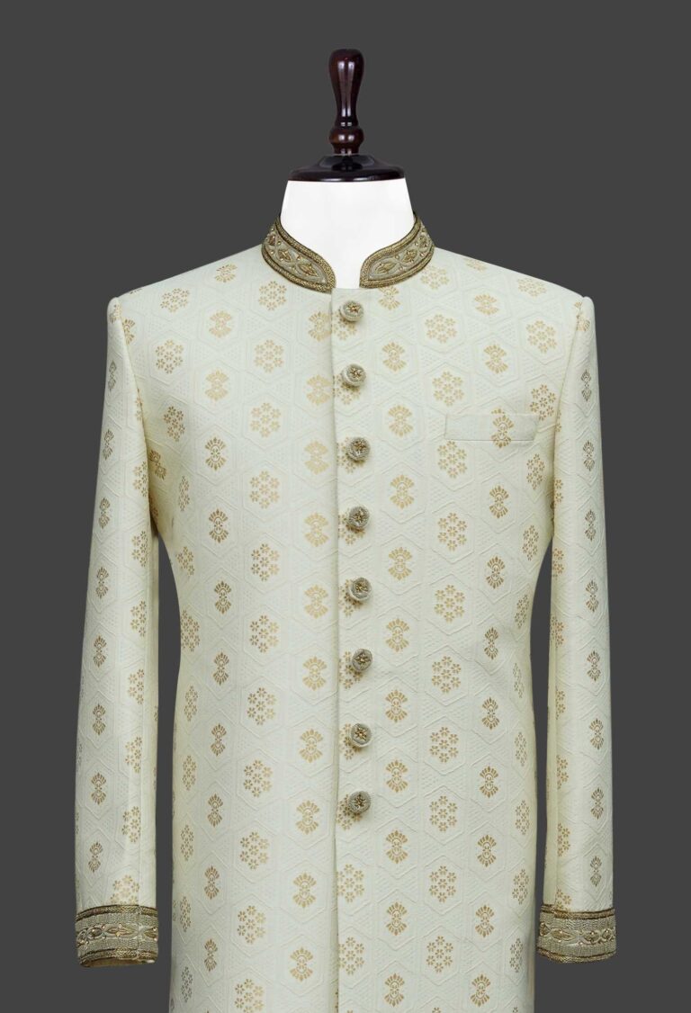 Buy Classic Ivory Sherwani with Golden Embroidery - Made to Measure