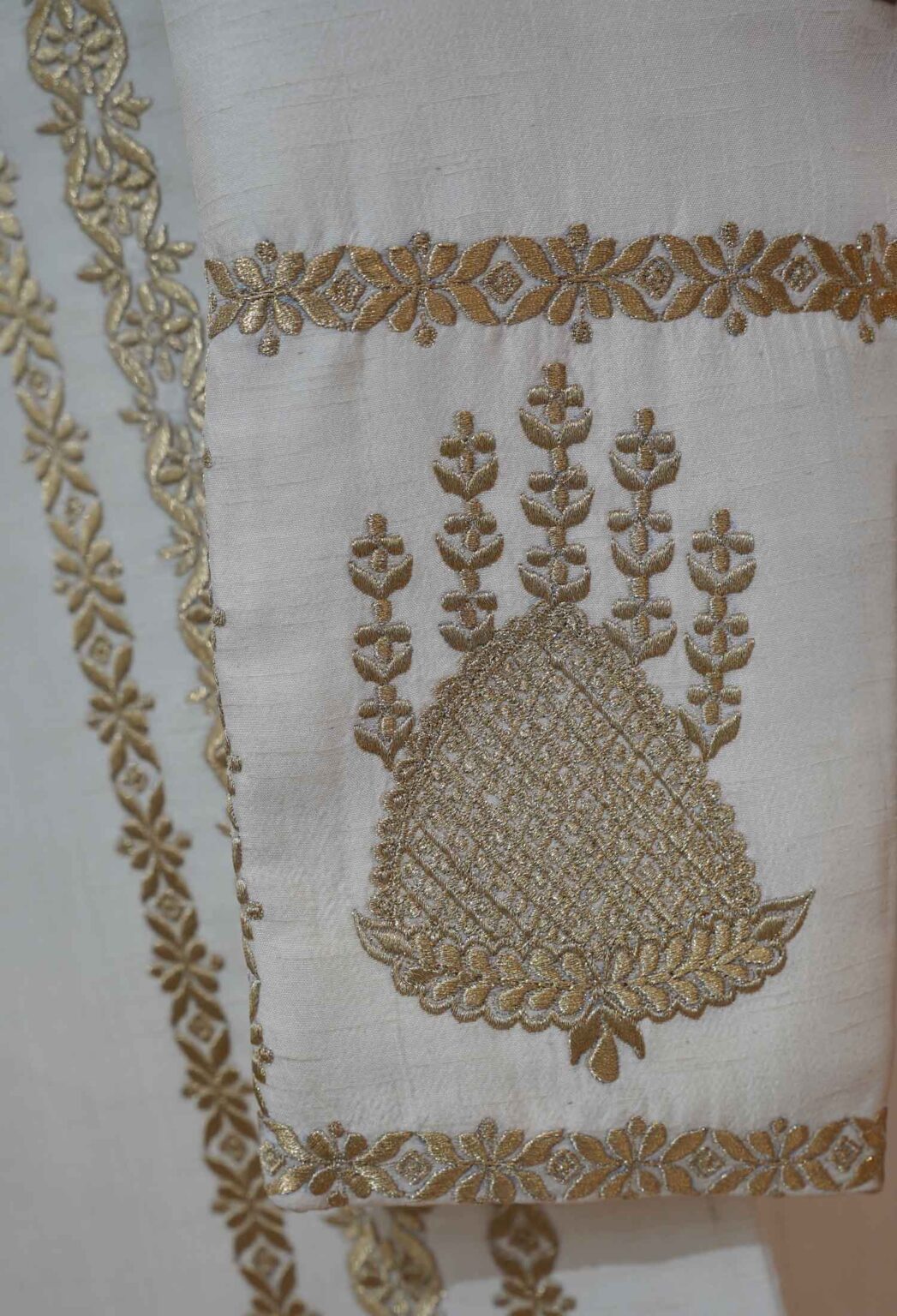 Buy White Open Front Sherwani with Golden Embroidery for Groom
