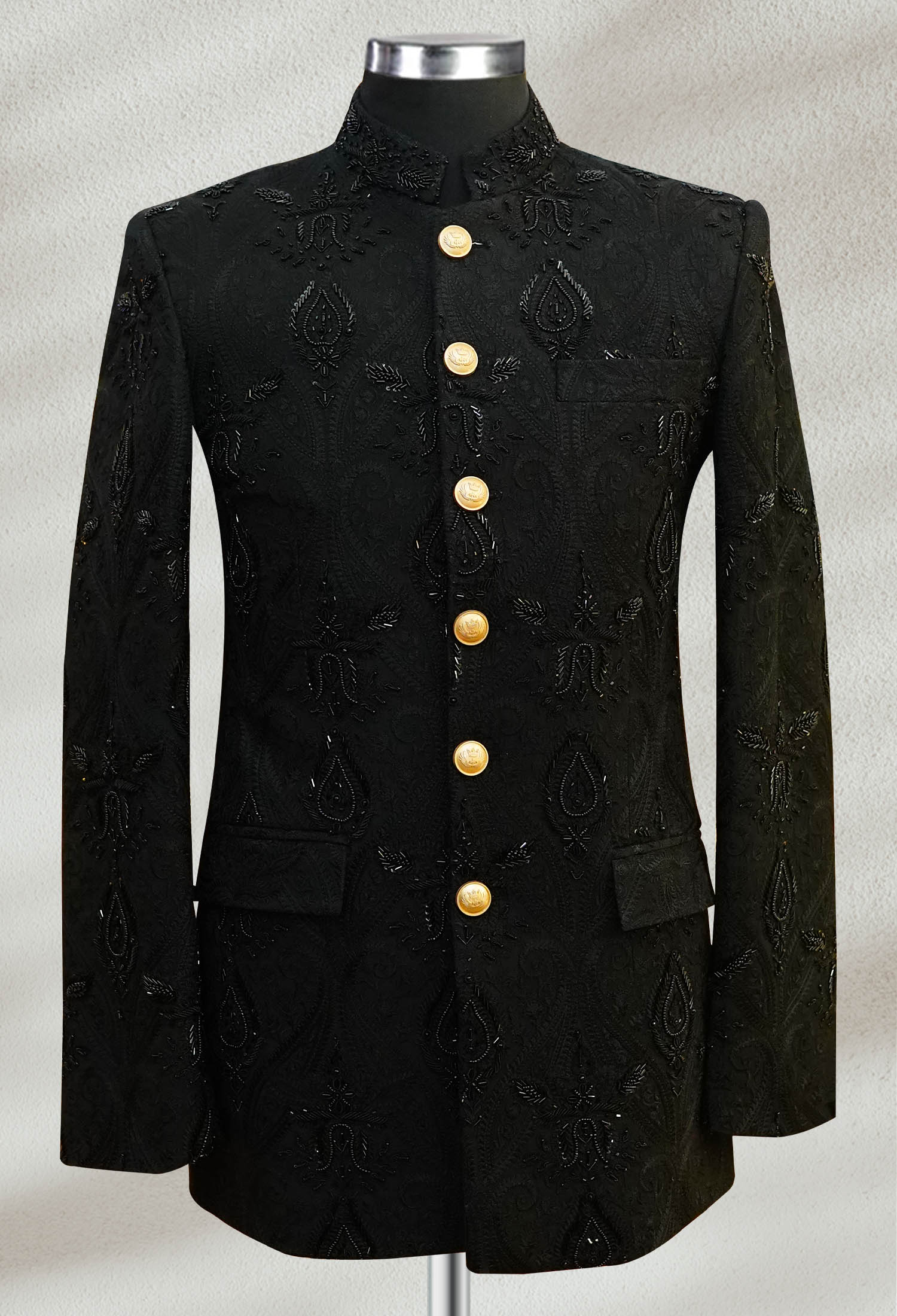 Buy Black Embroidered Prince Coat for Men - Made To Order