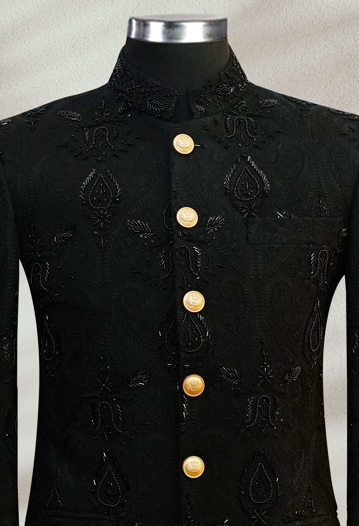 Buy Black Embroidered Prince Coat for Men - Made To Order